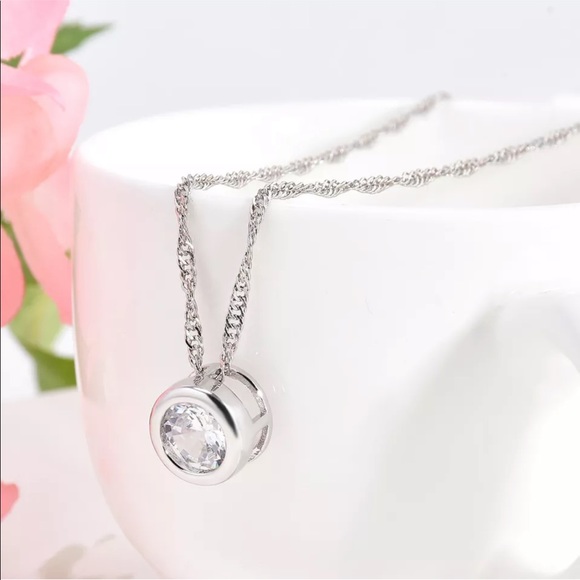 Jewelry | Cubic Zirconia Crystal Round Silver Necklace | Poshmark